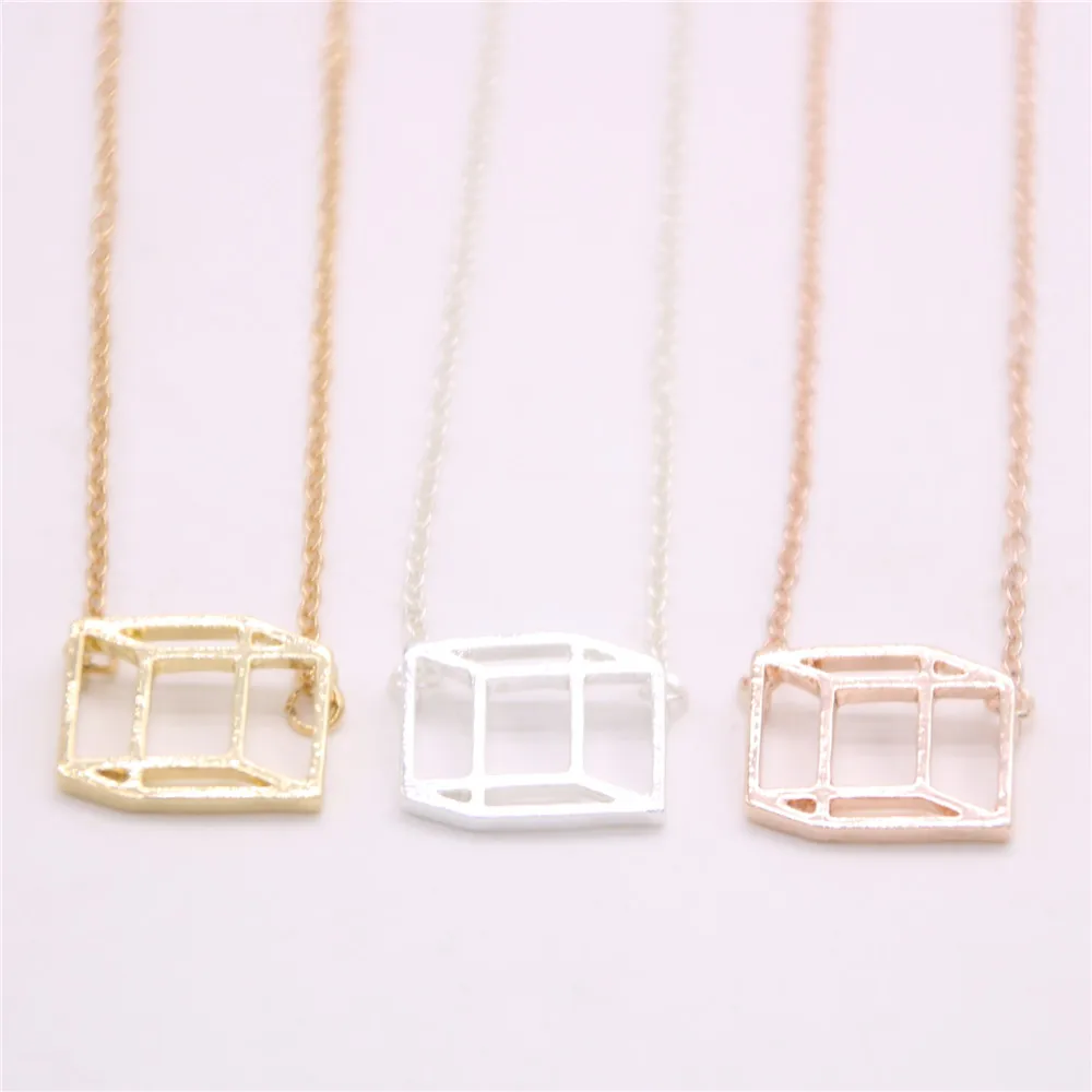 Two Dimensional Cube Pendant Necklace Hollow Out Cube Pendant Necklace ...