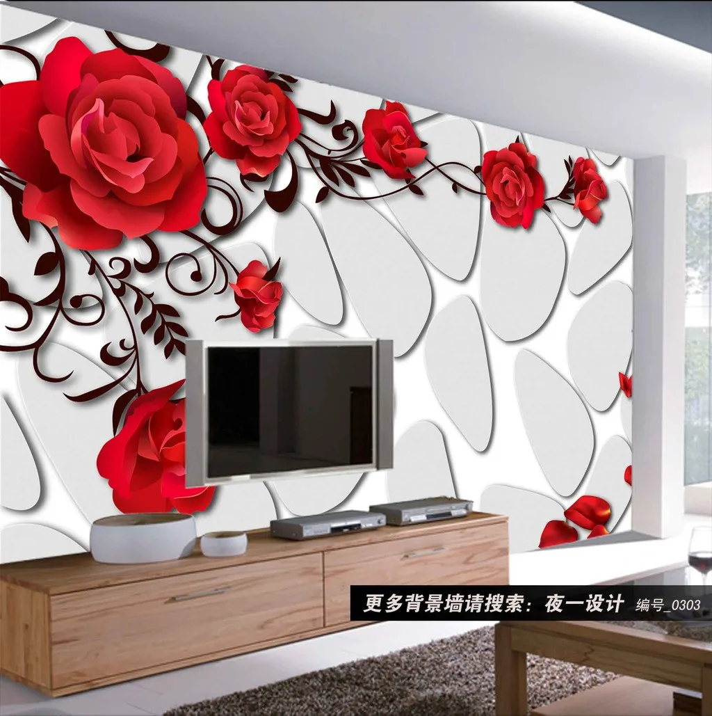 Shinehome-red Rose On Bricks Wallpaper For Livingroom Bedroom 3 D Wall ...
