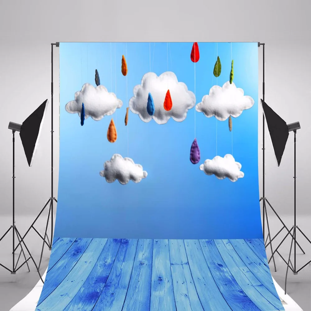 Cute Blue Backdrop White Cloud Color Rain Newborn Background for ...