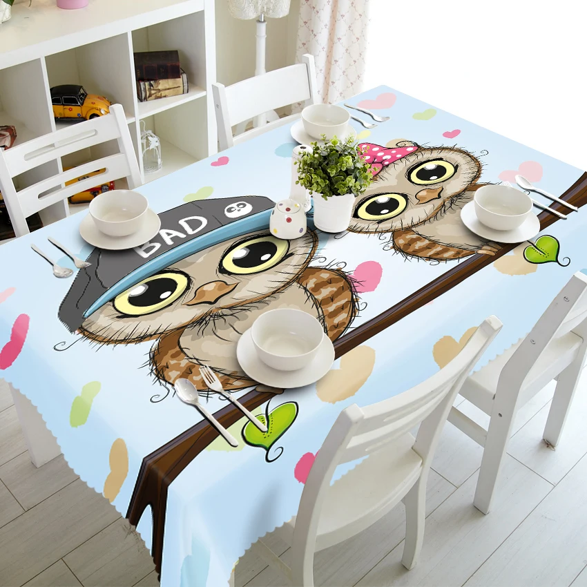 Two cute cartoon owls 3d Tablecloth Stereo Tablecloth Tapestry ...