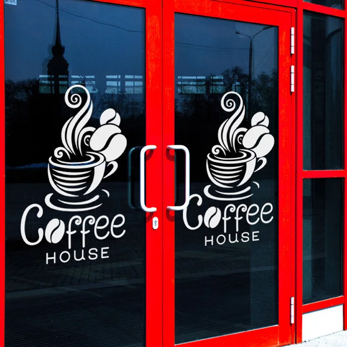 2018 Coffee Cup Vinyl Wall Sticker Coffee Cup Logo Coffee House Wall ...