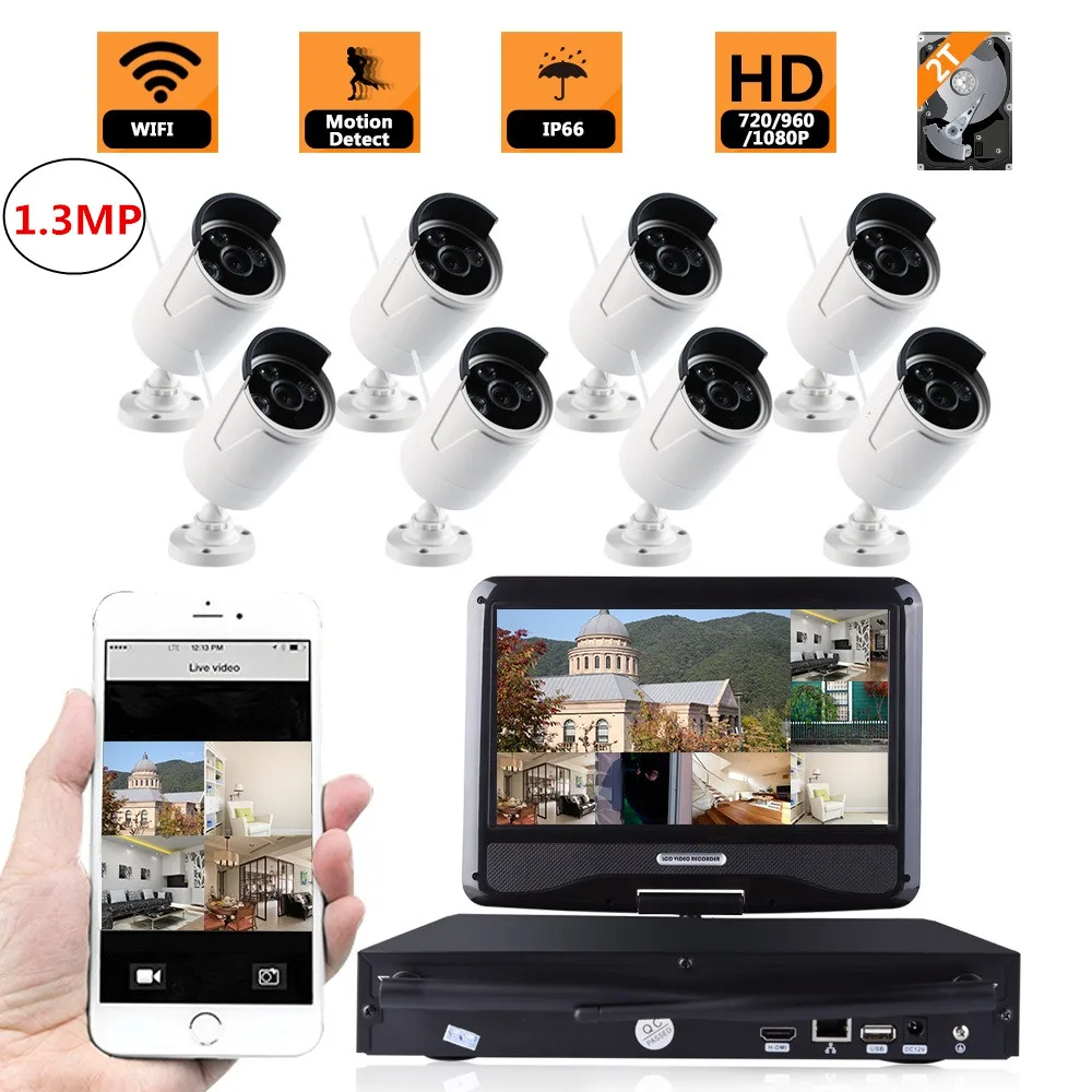Outdoor 8CH NVR 960P Wireless CCTV Camera Kit With 2TB HDD 1.3MP IR ...