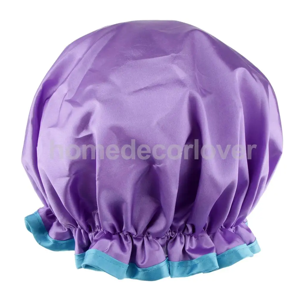 Shower Caps, Double Layers Waterproof Bath Cap Elastic Reusable Salon ...