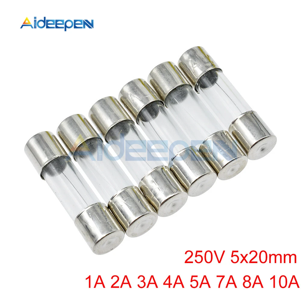 10Pcs 250V 5x20mm Quick Blow Glass Tube Fuse Assorted Kits Fast blow ...