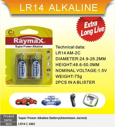 Raymax 4pcs Lr14 C Size 1.5v Alkaline Battery With Blister Card Packing ...