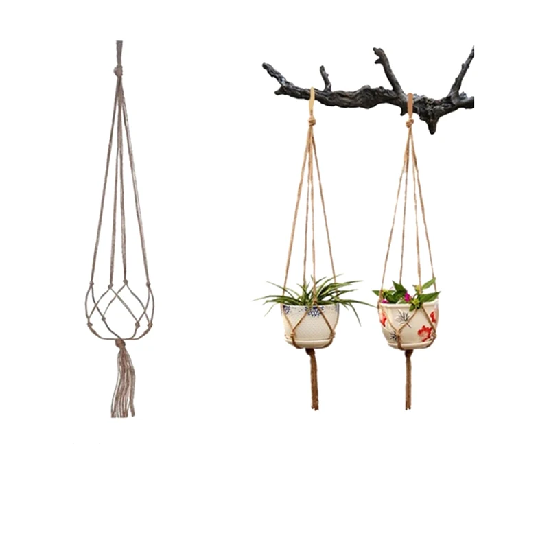 Green Plant Hanging Rope Basket Flower Pots Braided Hanger Pot Planter ...