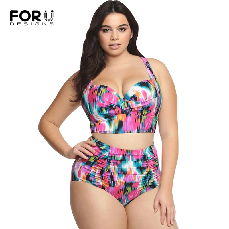 Forudesigns 2018 Bikinis High Waist Swimsuit Women Plus Size Swimwear