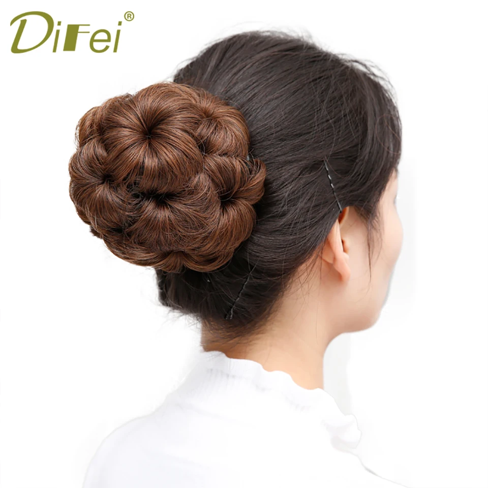 9 Flowers Chignon Clip in Fake Hair Accessories Synthetic Curly Chignon ...