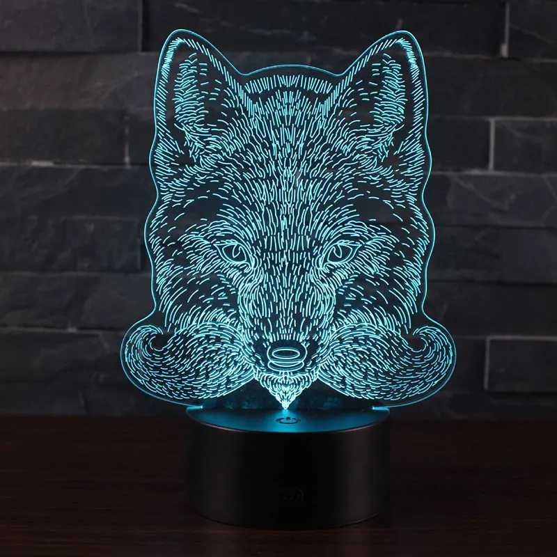 Wolf Head 1 theme 3D Lamp LED night light 7 Color Change Touch Mood ...