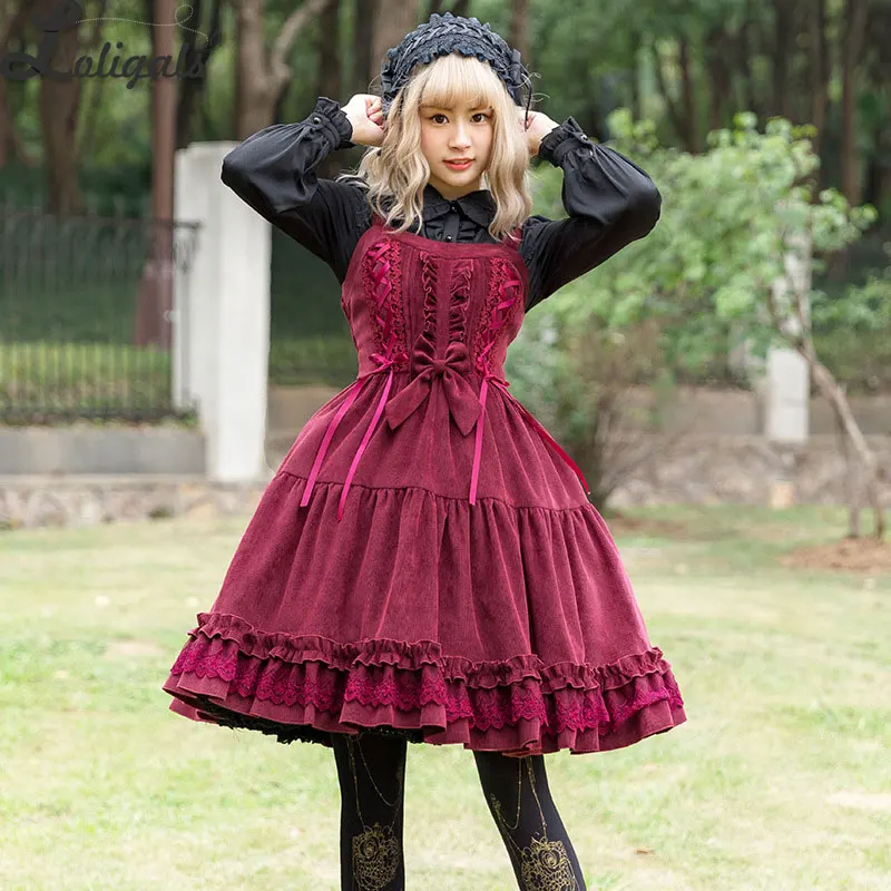 2019 Sweet Corduroy Lolita Dress Thick High Waist Sleeveless Dress-in ...