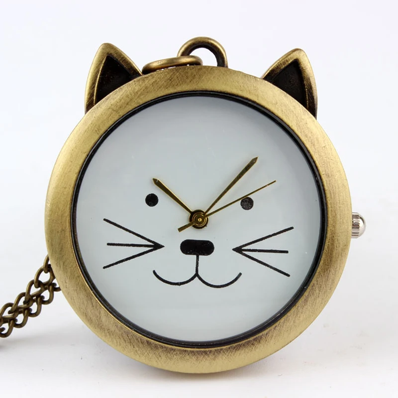 Bronze-lovely-Cat-Simple-Stylish-Quartz-Pocket-Watch-Unique-Design ...