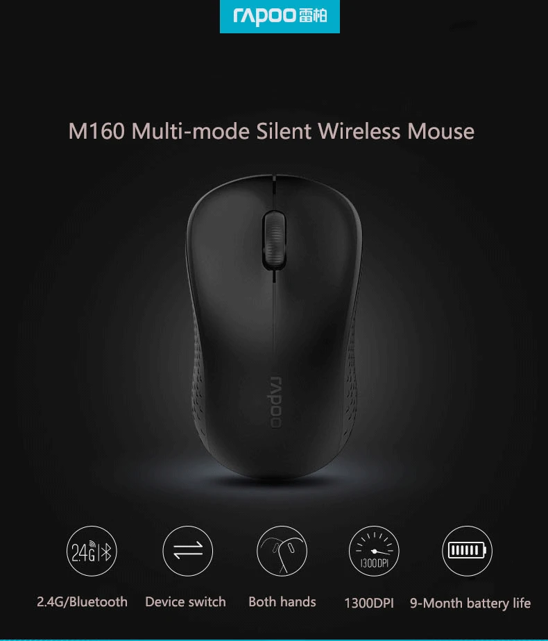 Rapoo M160 многомодовый бесшумный беспроводной переключатель мыши 3 устройства с 1300 dpi ...