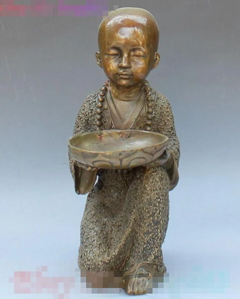 SCY 1127+++9" China Buddhism Bronze Squat Tong Zi Boy monk shaveling ...