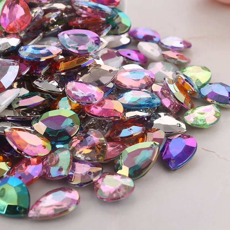 Free shipping 100pcs 8*13mm Acrylic crystal Tear drop Point back sew on ...