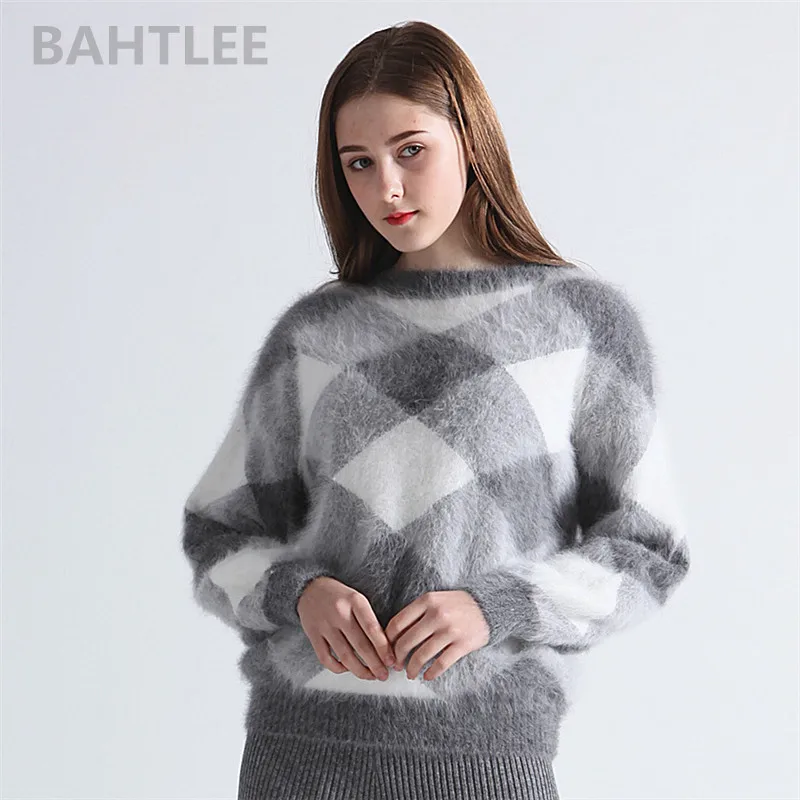 BAHTLEE-Suéteres de manga farol de punto de conejo de Angora para mujer ...