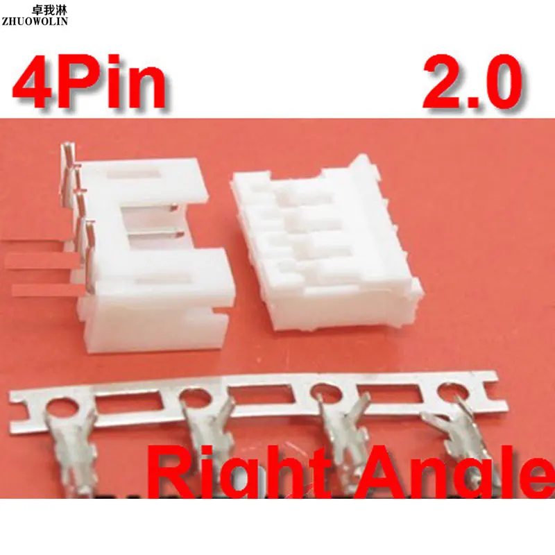 100sets/Lot 4 Pin Right Angle Connector leads Header 2.00mm PH 4P Kit ...