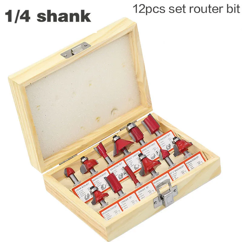 12pcs/set 6.35mm 1/4" Shank Wood Milling Cutter Wood Router Bit Sets ...