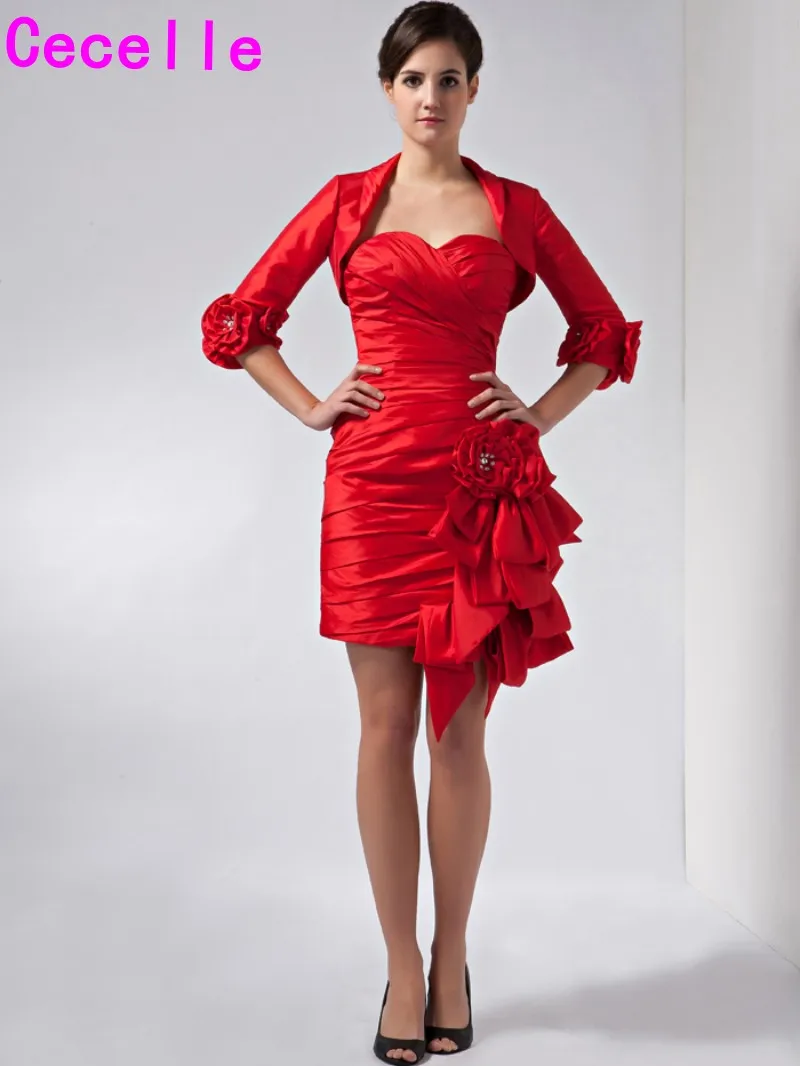 2017 Red Short Two Pieces Mother Of Bride Dresses Suits With Jacket ...