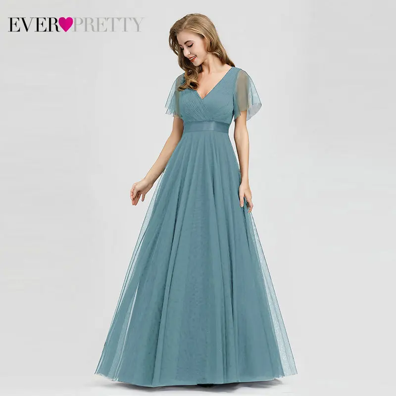 Plus Size Blue Prom Dress 2019 Ever Pretty Ep07962 Elegant V Neck Tulle