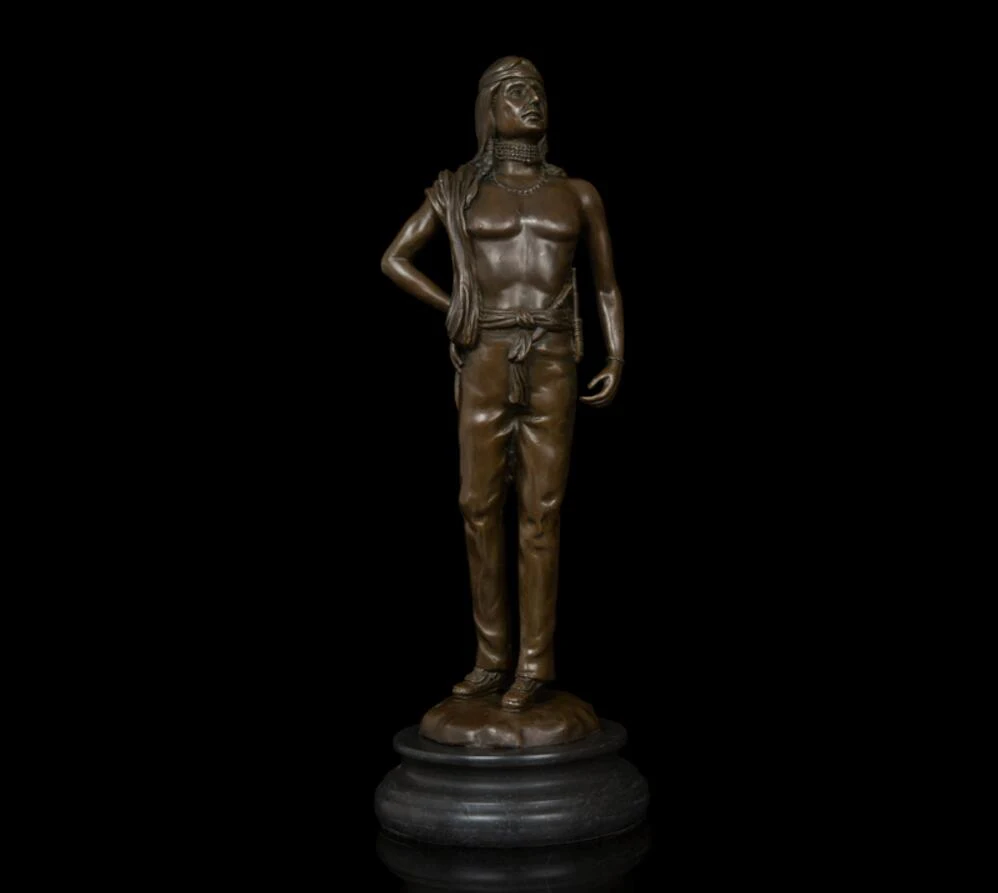 43-cm-Western-Art-Deco-Bronze-Statue-Primitive-Red-Indian-Tribes-sheik ...