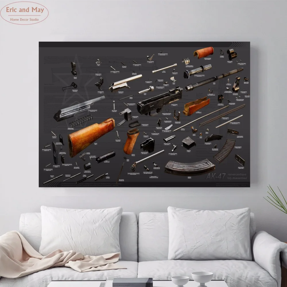 AK 47 Details Vintage Canvas Art Print Painting Poster Wall Picture For ...