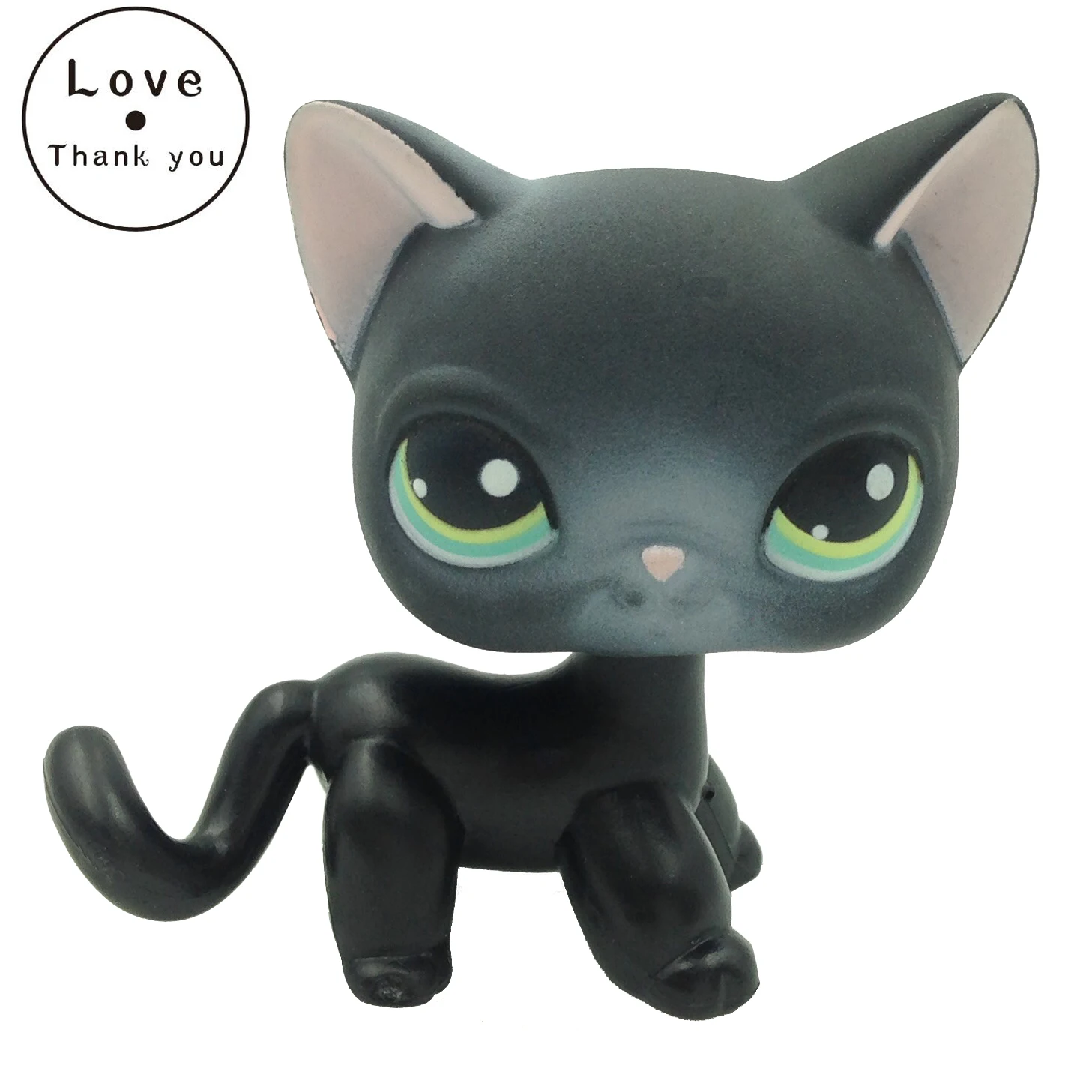 pet shop lps toys black cat #336 Green Eyes Pink Ear Short Hair Black ...