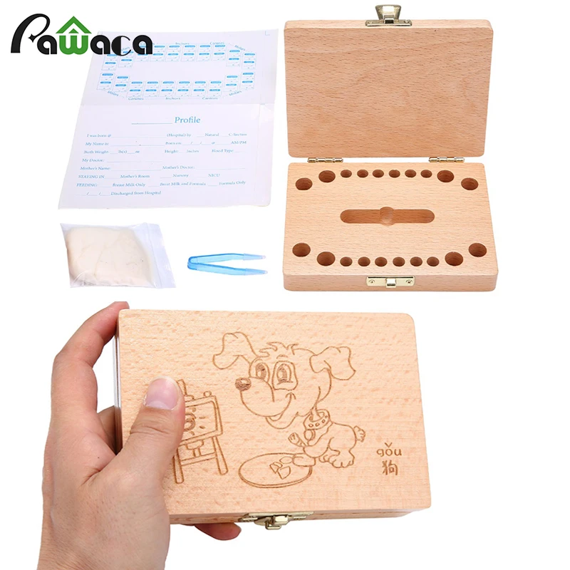 Baby Teeth Save Box with clip Milk Lanugo Hair Teeth Wood Case Storage ...