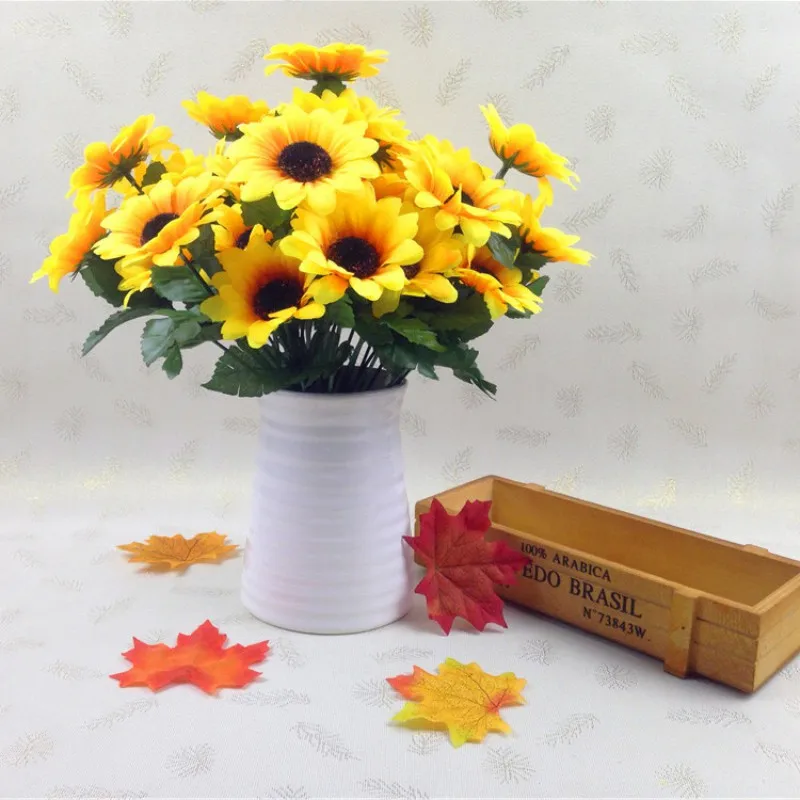 1 Bouquet Lifelike Artificial Plastic Sunflower Heads Home Party