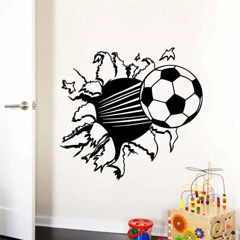 3D Football Busting Through wall stickers cartoon Vinyl Decal 8486 boys ...