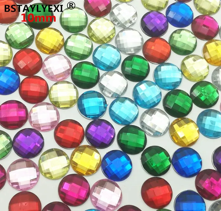 500pcs 10mm Rhinestone Mix Colors Round Faceted Surface Flatback ...
