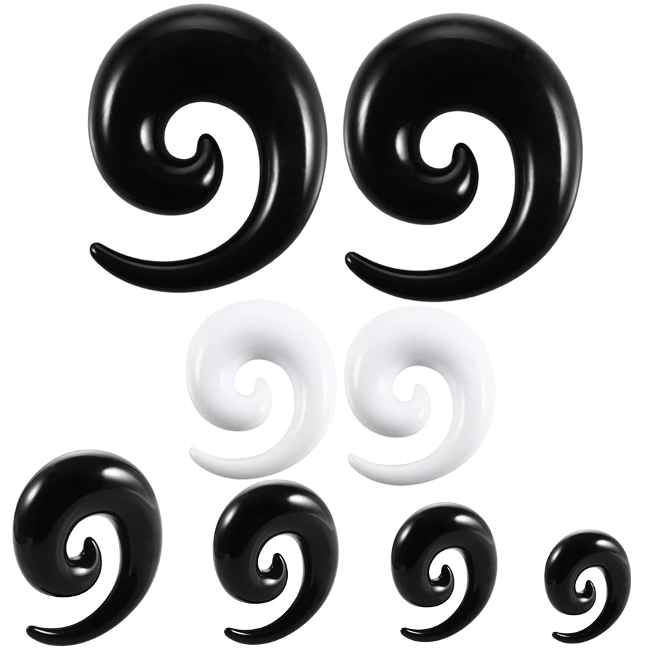 2pcs-Black-White-Acrylic-Spiral-Ear-Gauges-Ear-Tapers-Stretching-Plugs ...