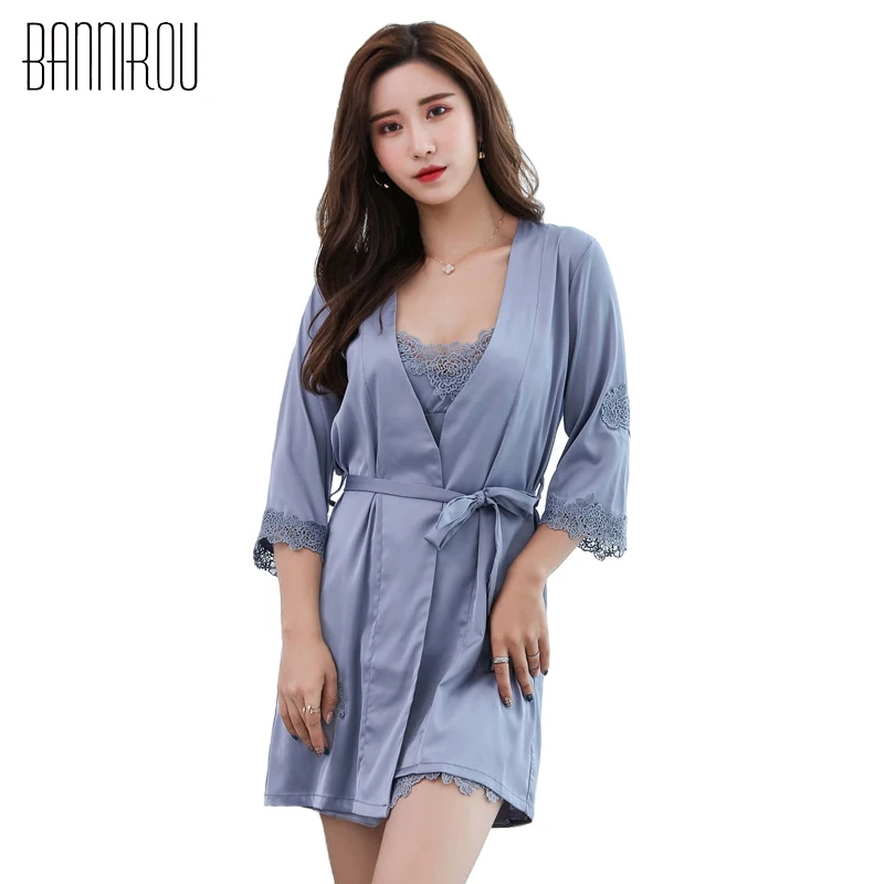Buy Sexy Solid Woman Robe Gowns Set 2 Piece Silk High