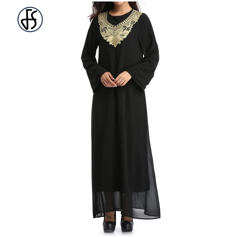 FS Muslim Women Arab Dress Chiffon Arab Robes Islamic Kaftan Vestidos ...