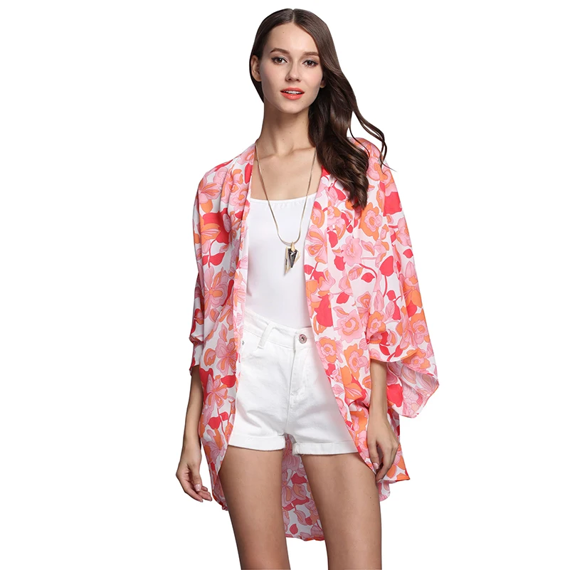 Fashion Sexy Summer Ladies Chiffon Kimono Cardigan Floral Printing Tops