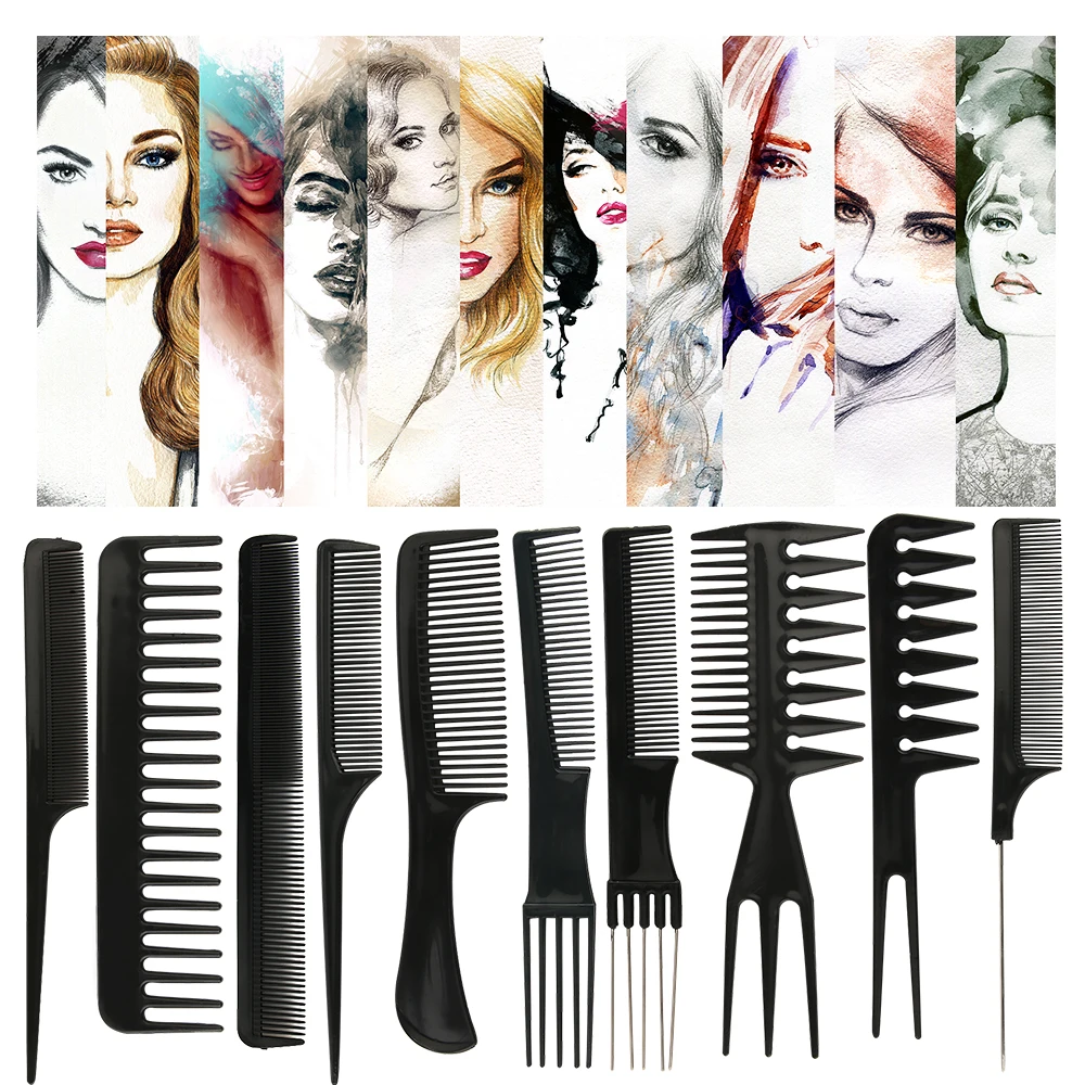 10 Pcs Set Hair Brush Professional Comb Anti Static Hairdressing Salon