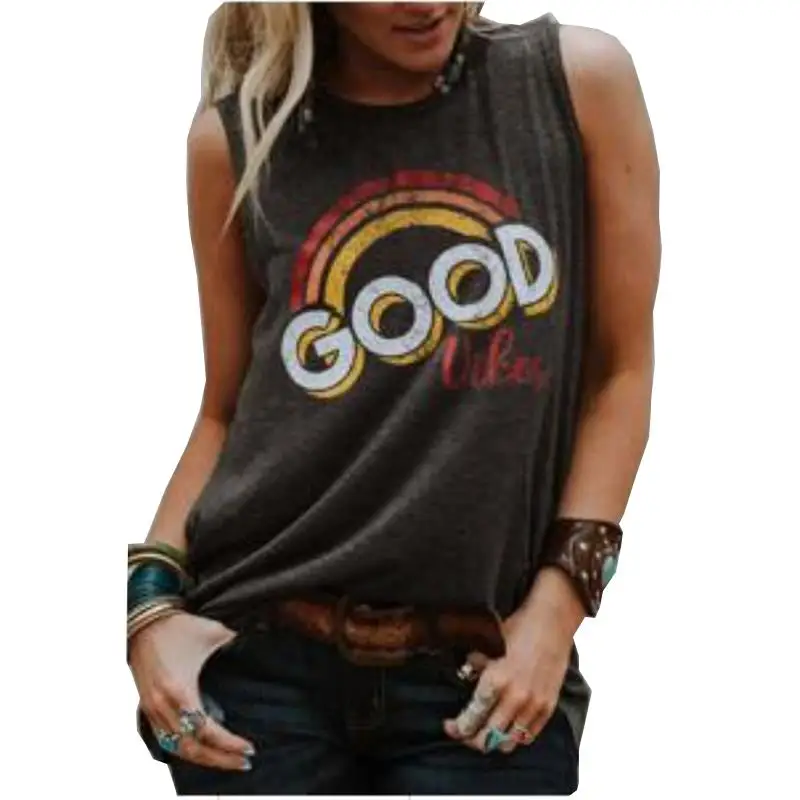 Women New Summer Tank Tops Good Vibes O Neck Tank Sleeveless Female ...