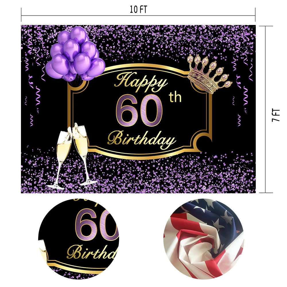 MTMETY Happy 60th Birthday Backdrop Fantasy Purple Balloon Ribbon ...