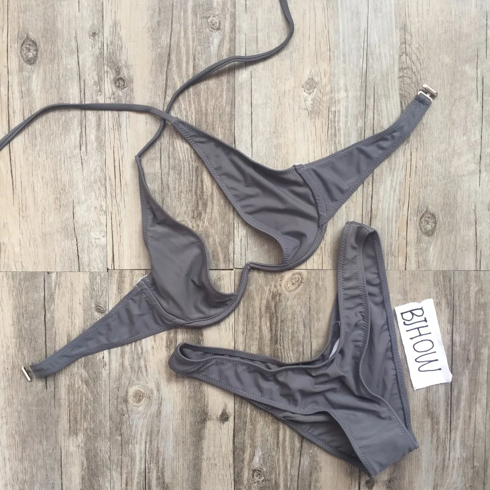Sexy Thong Bikini Brazilian 2017 Solid Halter Swimwear Women Bandage