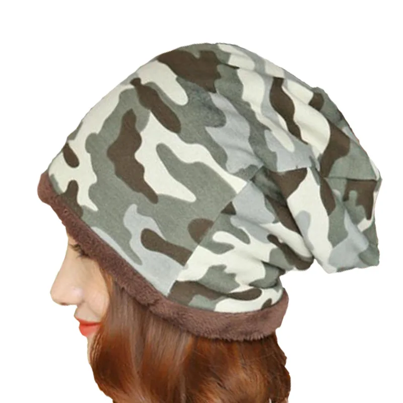 Women Winter Headware Camouflage Hats Beanie Knitted Slouchy Hat Casual