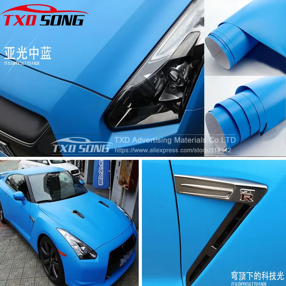 Premium quality Middle blue matt car sticker Matte sky blue vinyl film ...