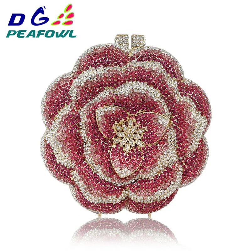 Custommade Diamond Opal Flower Shape Clutch Women Gold Crystal Hard ...