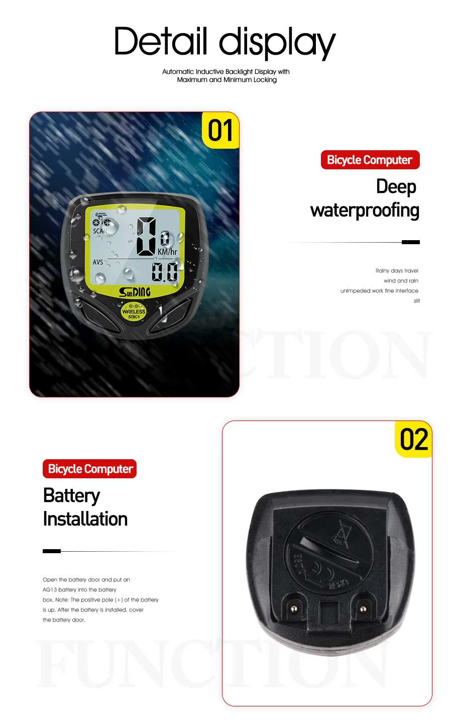 Sunding 548 Speedometer Function Waterproof Bicycle Computer Odometer ...