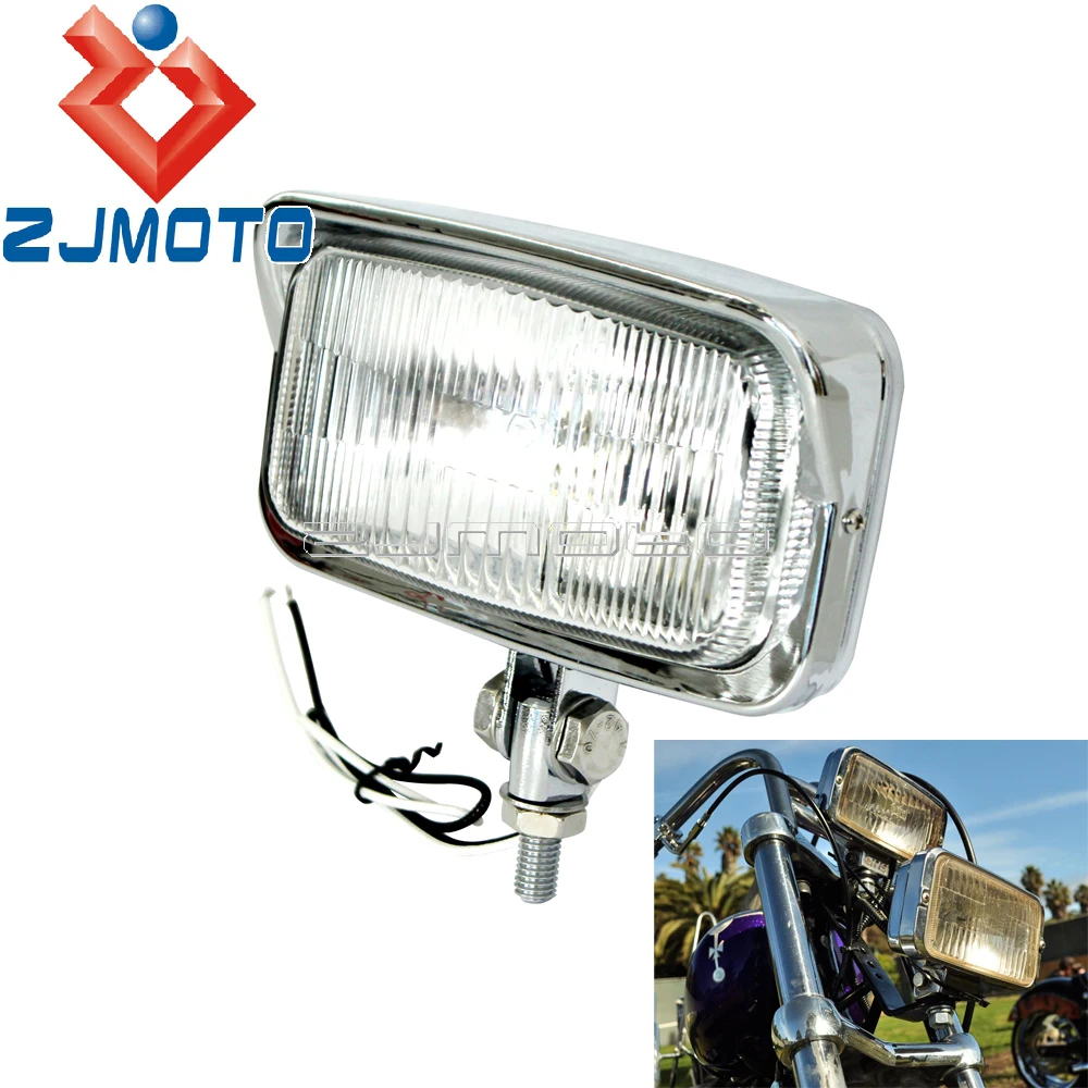 Chrome-Vintage-Motorcycle-Rectangle-Headlight-Retro-Front-Lamp-For ...