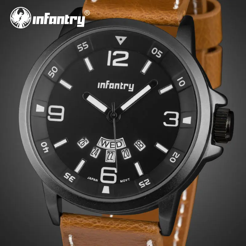 INFANTRY Men Watches Luxury Brand Leather Quartz Watches Army Military ...