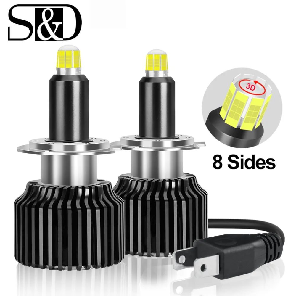 H11 H7 Led 360 degree Car Headlights Bulbs 3D 8 Sides 15000LM Canbus H8 ...