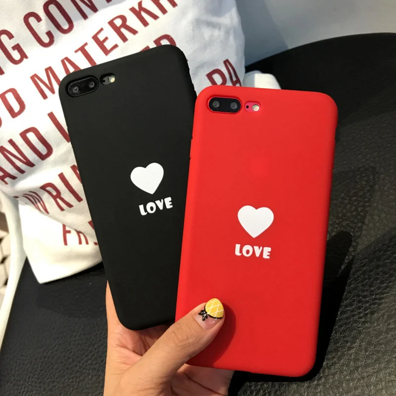 Red-Black-Color-Phone-Case-For-iphone-8-Case-Couples-Letter-Cartoon ...