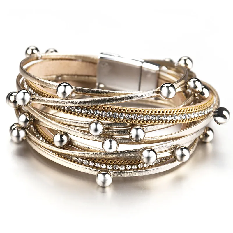 ALLYES Metal Beads Charm Leather Bracelets for Women Fashion 2020 ...