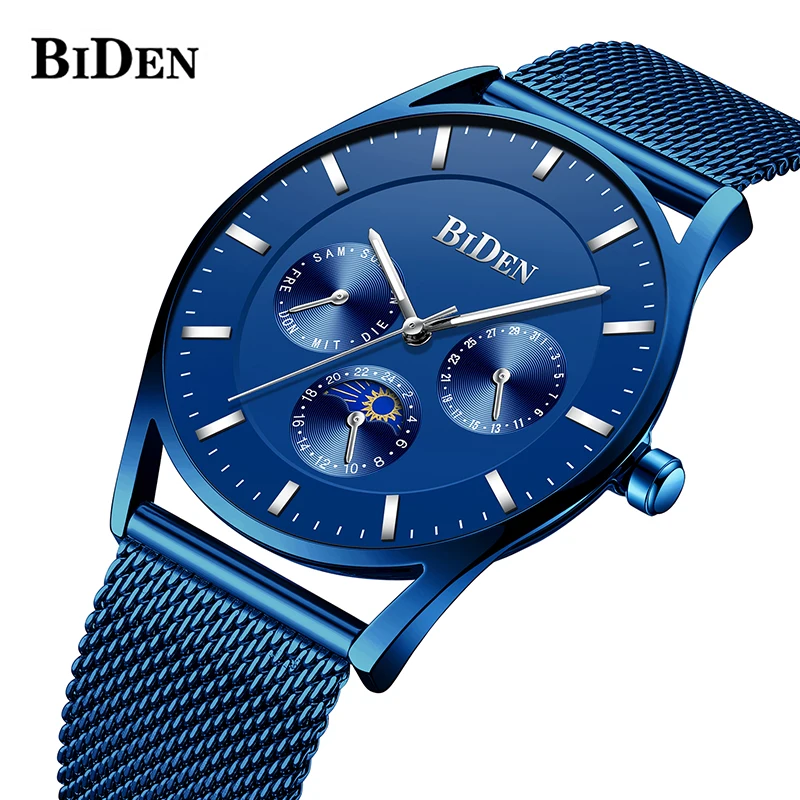 Relógio biden pulseira de aço masculino, relógio de pulso à prova d ...