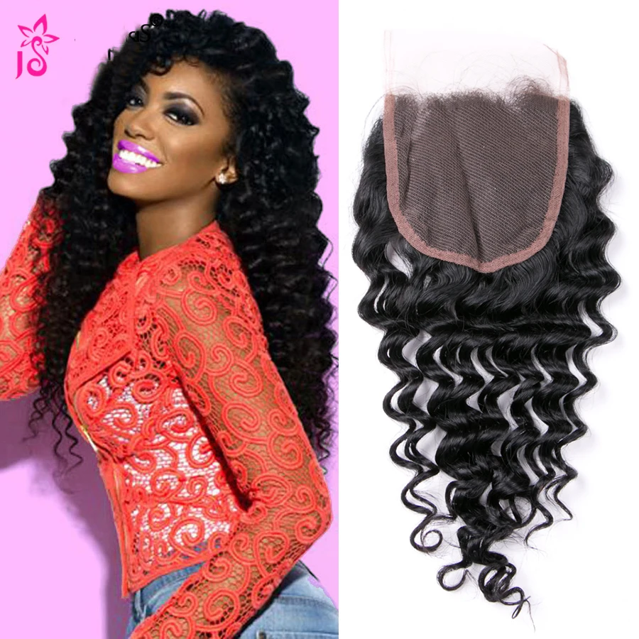 Peruvian Deep Wave Closure 3 Part Human Hair Curly Swiss Lace Closure ...