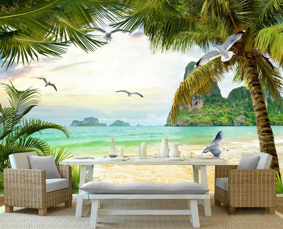 Modern palm beach scenery 3d wallpaper murals 3d wallpaper walls photo ...